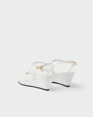 Prada Wedge Sandals With Enamel Triangle Logo