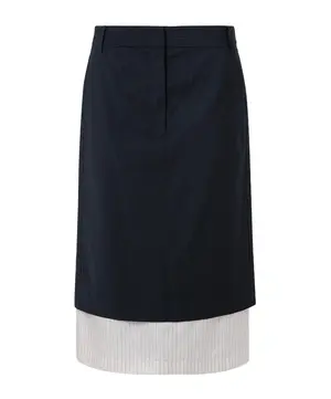 Tibi Layered Pinstriped Wool-blend Midi Skirt