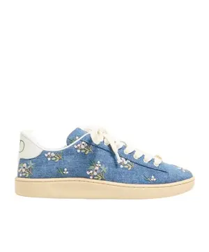 Valentino Garavani Royco Embroidered Denim Lace-up Sneakers - Blue