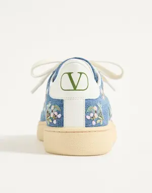 Valentino Garavani Royco Embroidered Denim Lace-up Sneakers - Blue
