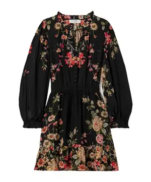 Sea Jolie Ruffled Floral-print Crepe De Chine Mini Dress - Black