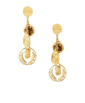 Chloé Gold-tone Dangle Earrings With Motif Charms - Yellow
