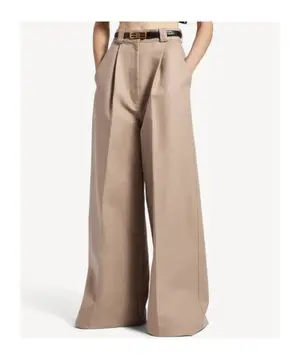 Balenciaga High-waisted Wide-leg Leather Patch Pants - Dune
