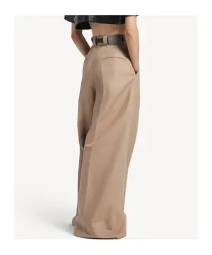 Balenciaga High-waisted Wide-leg Leather Patch Pants - Dune