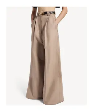 Balenciaga High-waisted Wide-leg Leather Patch Pants - Dune