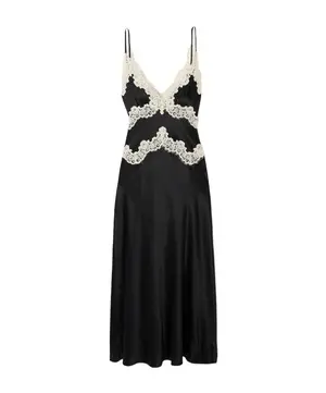 DÔEN Obelia Corded Lace-trimmed Silk-satin Midi Dress - Black
