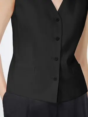 Max Mara V-neck Button-front Linen Waistcoat - Black