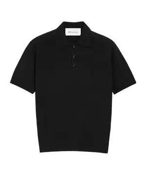 AMI Paris Fine Knit Polo Shirt - Black