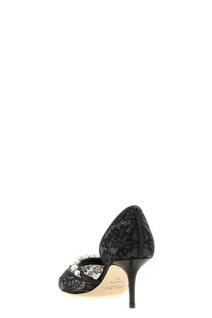 JIMMY CHOO Aurelie 65 Lace Pumps With Pearl And Crystal Embellishments - Black