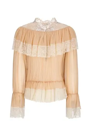 Chloé Lace Ruffled Tie Neck Top