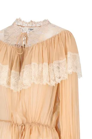 Chloé Lace Ruffled Tie Neck Top