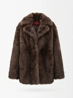 Gucci Soft Hairy Shearling Pea Coat