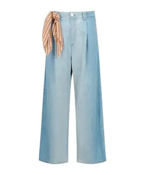 Marni High-waisted Wide-leg Chambray Trousers With Foulard Detail