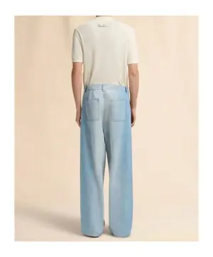 Marni High-waisted Wide-leg Chambray Trousers With Foulard Detail