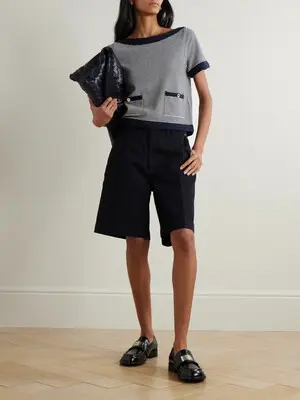 FRAME Striped Boat Neck Short Sleeve Sweater With Pockets