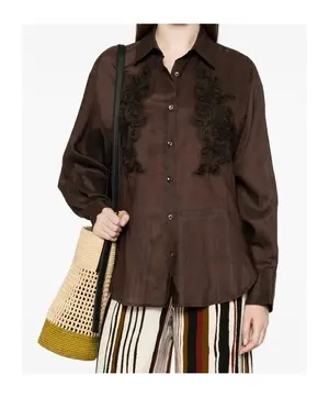 ERMANNO FIRENZE Sheer Embroidered Long Sleeve Shirt