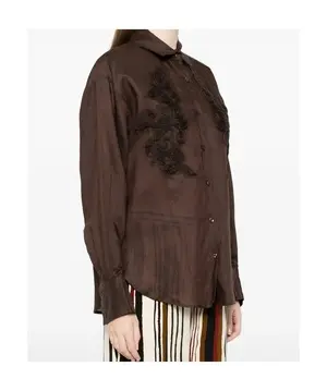 ERMANNO FIRENZE Sheer Embroidered Long Sleeve Shirt
