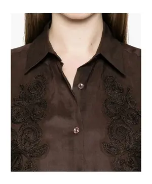 ERMANNO FIRENZE Sheer Embroidered Long Sleeve Shirt