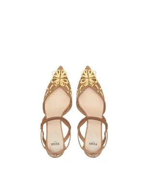 Fendi Colibrì Lite Woven Flower Slingback Pumps - Brown