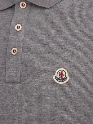 Moncler Logo Patch Cotton Polo Shirt - Gray