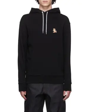 Maison Kitsuné Fox Patch Drawstring Hoodie - Black