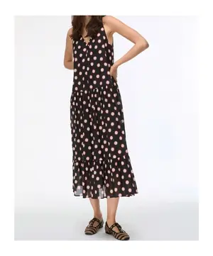 IBLUES Sleeveless Printed V-neck Dress With Keyhole Detail