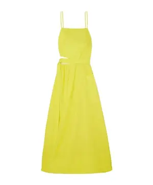 Tibi Belted Asymmetric Cutout Taffeta Midi Dress - Yellow