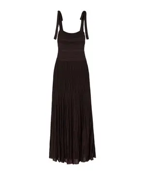 Zimmermann Plissé Maxi Dress With Metallic Threads - Chocolate