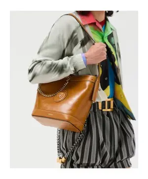 Versace Pivot Small Bucket Shoulder Bag - Brown