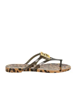 Dolce & Gabbana Logo Plaque Leopard-printed Flip Flops - Brown