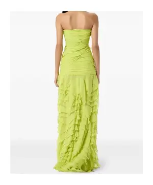 Blumarine Ruched Ruffled Maxi Dress - Yellow