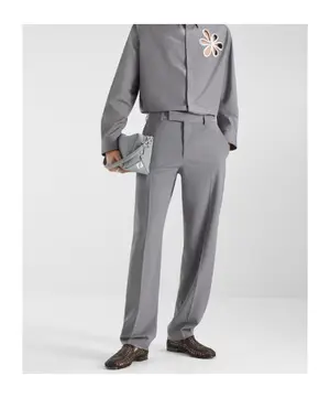 Fendi Gray Wool Gabardine Tailored Pants - Grey