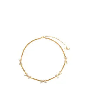 SELF-PORTRAIT Embellished Crystal Bow Necklace - Yellow