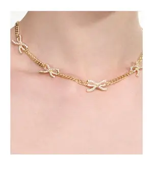 SELF-PORTRAIT Embellished Crystal Bow Necklace