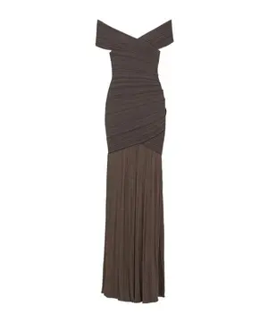 Balmain Pleated Off-the-shoulder Dress