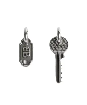 Balenciaga Neverlost Key Charm Hoop Earrings - Antique Silver