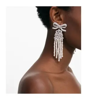 SELF-PORTRAIT Embellished Bow Drop Earrings With Faux Pearl Tassel