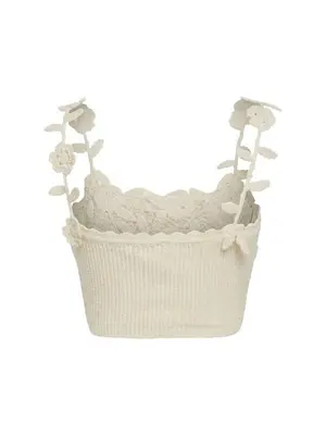 Blumarine Rose Appliqué Knit Cropped Top
