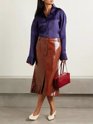 Tibi Glossed Midi Skirt