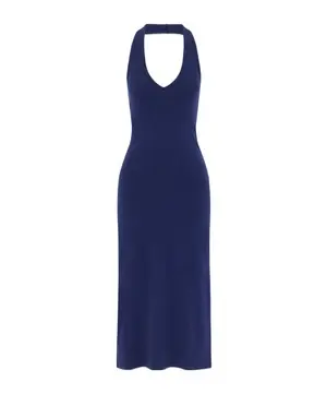 NILI LOTAN Knitted Backless Midi Dress With Halterneck - Blue