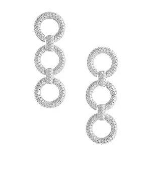 SELF-PORTRAIT Self-Portrait Crystal-Embellished Circle-Link Drop Earrings Gray