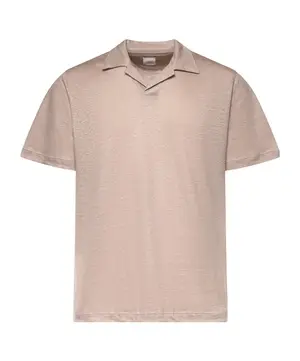Eleventy Open Collar Linen Polo Shirt - Nude