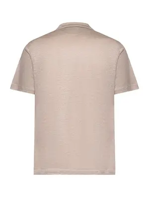 Eleventy Open Collar Linen Polo Shirt - Nude
