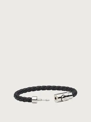 FERRAGAMO Braided Leather Bracelet With Silver Hardware - Black