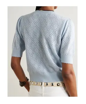 FRAME Delicate Pointelle-knit Cashmere Cardigan - Sky-blue