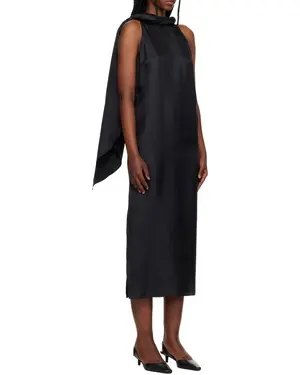 Loulou De Saison Susan Draped Neck Silk Twill Midi Dress - Black