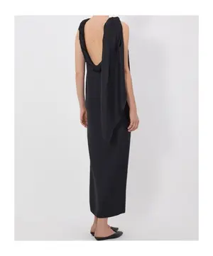 Loulou De Saison Susan Draped Neck Silk Twill Midi Dress - Black