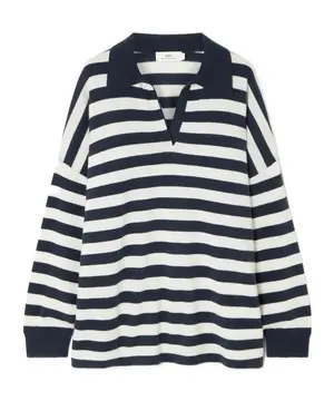 Arch4 ARCH4 Oversized Striped Cashmere Polo Sweater Black
