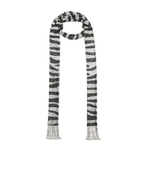 Rabanne Fringed Zebra-print Chainmail Scarf - Gray