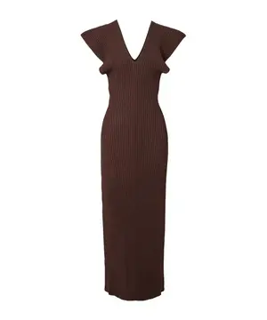 Altuzarra Ribbed Knit Deep V-neck Maxi Dress - Red